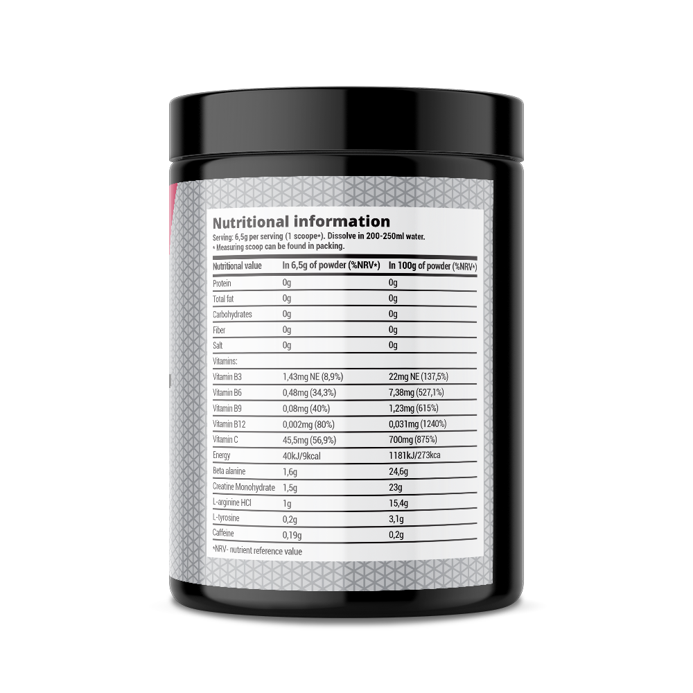 Stitech PRE WORKOUT Raspberry Flavoring 80 servings 520g - Stivits.lv